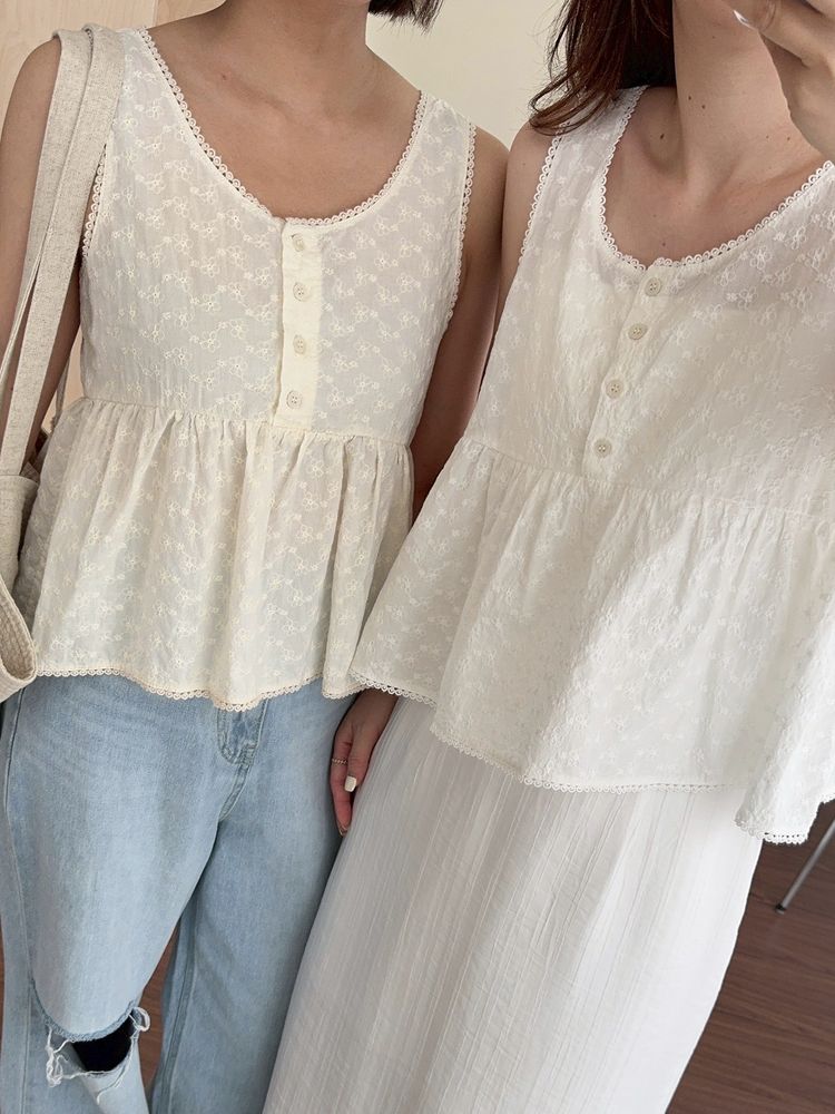 精緻刺繡小花紋背心(店面熱銷款🔥) - ginkgo.kr