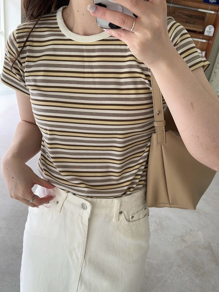 彈力撞色條紋T - ginkgo.kr