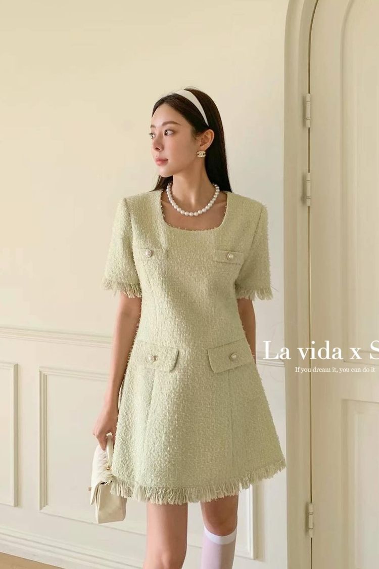 AN256小香風方領洋裝 - lavida官網-韓國連線代購