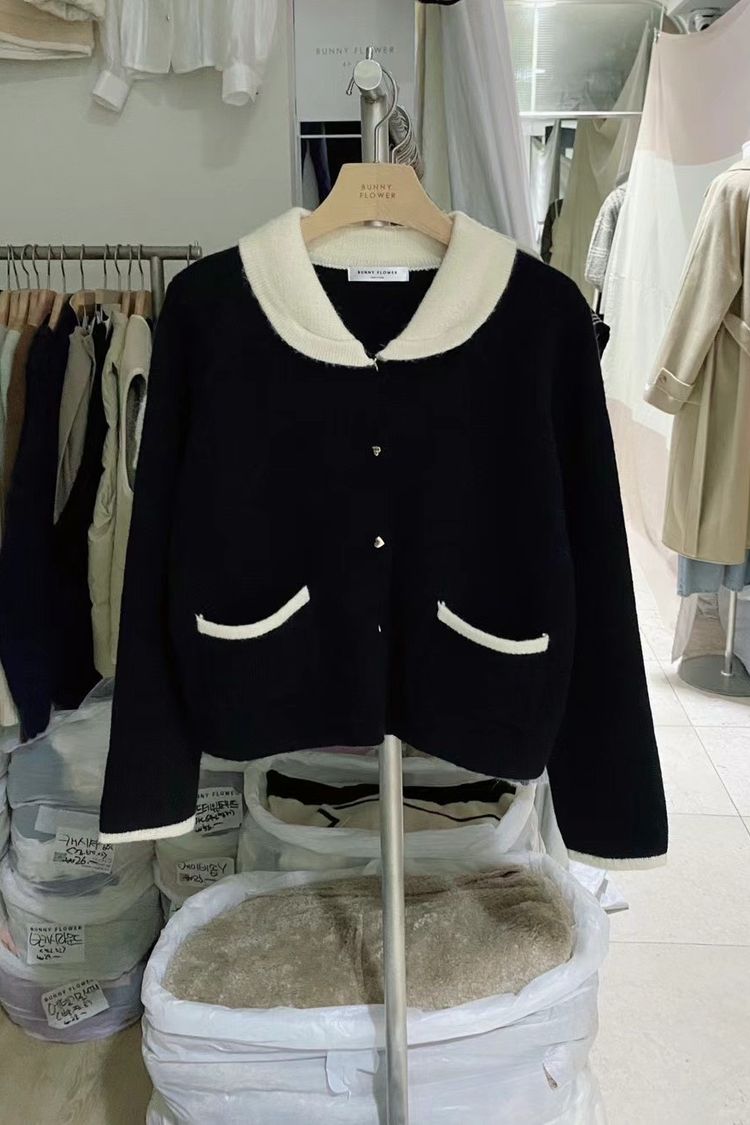 AN430撞色翻領愛心鈕扣雙口袋羊毛上衣外套 - lavida官網-韓國連線代購