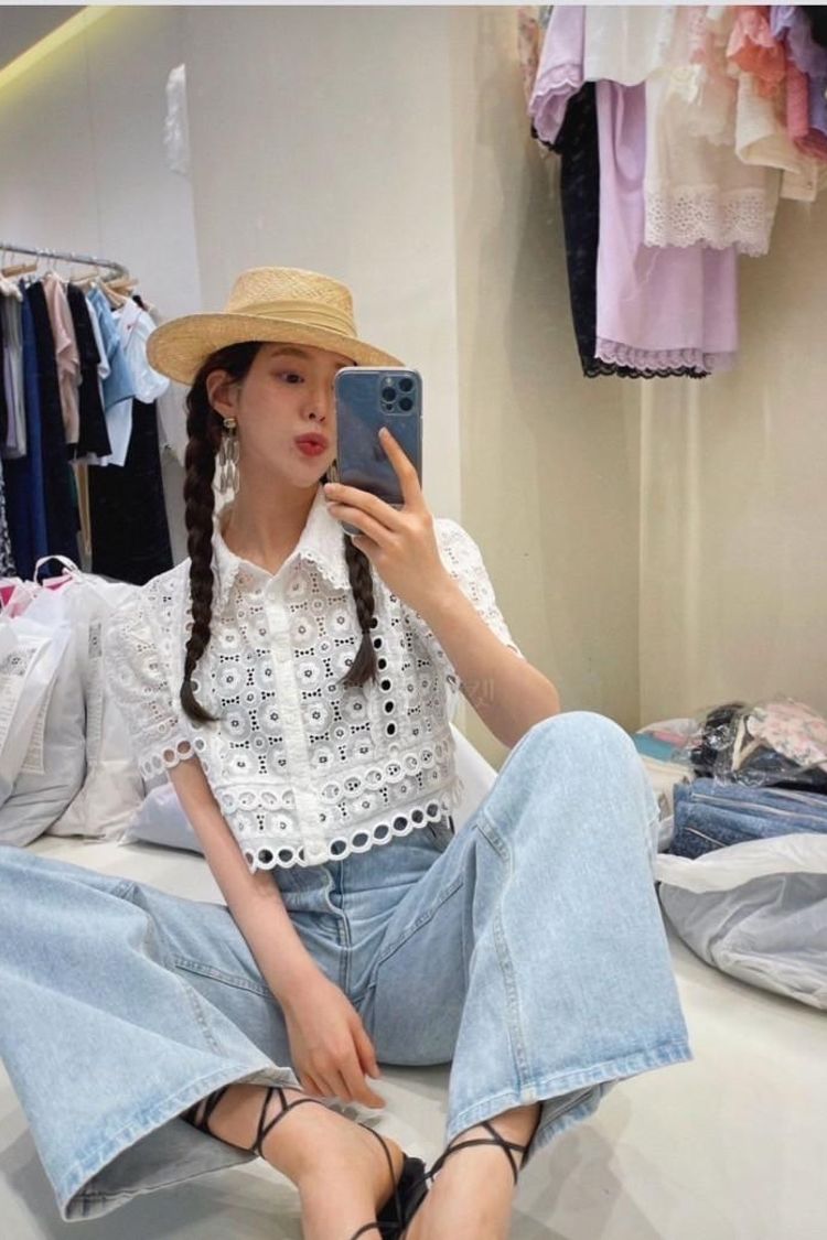 SM160高級燒花圈圈布蕾絲透光美衣(81檔口) - lavida官網-韓國連線代購