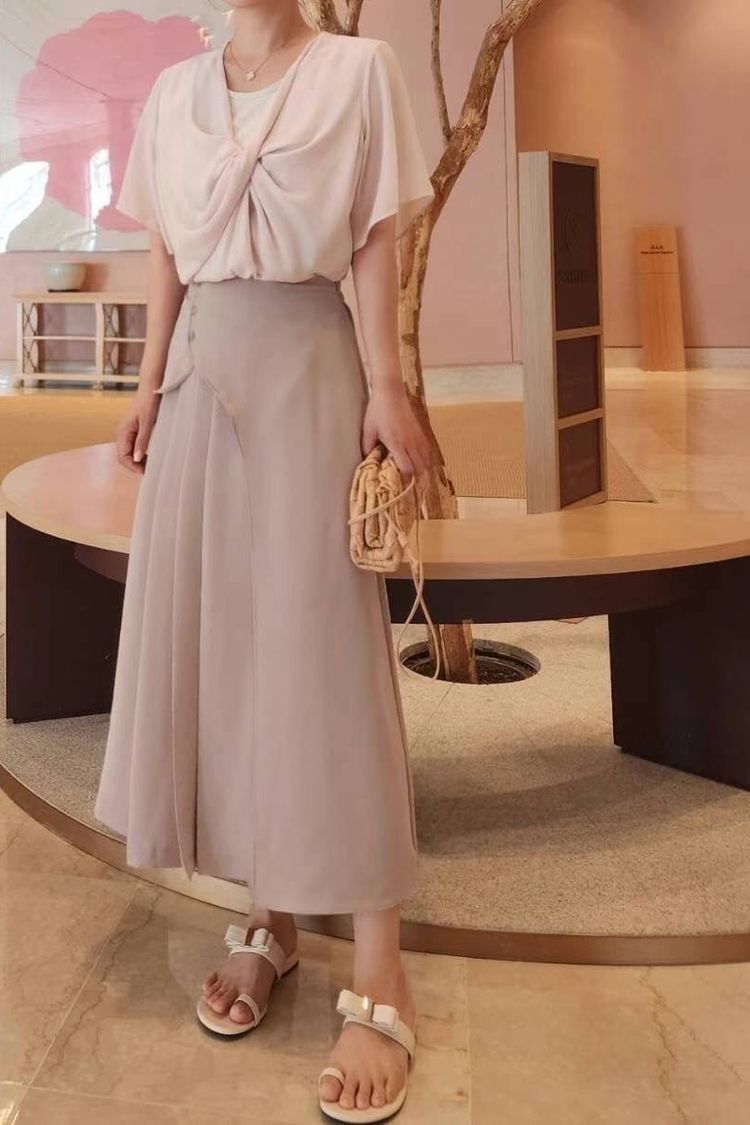 YF135雪紡風琴百褶側腰釦美裙 - lavida官網-韓國連線代購