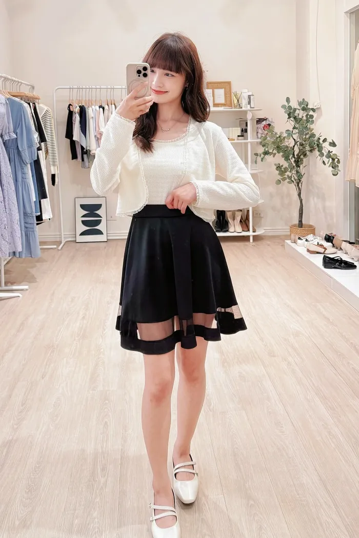 正韓 拼接透紗波浪短裙 2色 - Minieve 正韓精選女裝・首爾空運直送