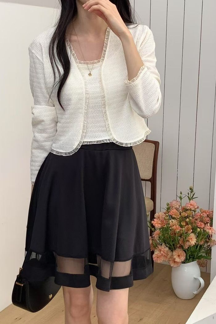 59.正韓 透紗滾邊背心外套Set 2色 - Minieve 正韓精選女裝・首爾空運直送