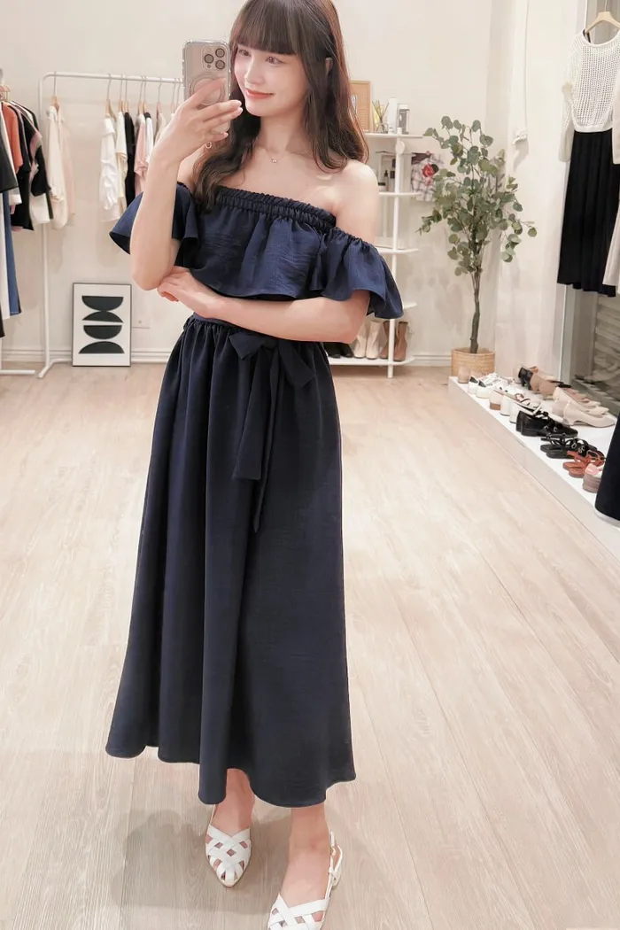 正韓 可露肩2way荷葉洋裝 2色 - Minieve 正韓精選女裝・首爾空運直送