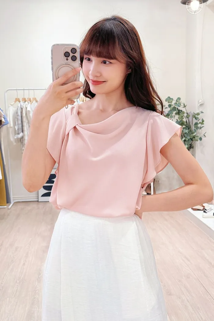 正韓 側綁結荷葉袖上衣 2色 - Minieve 正韓精選女裝・首爾空運直送