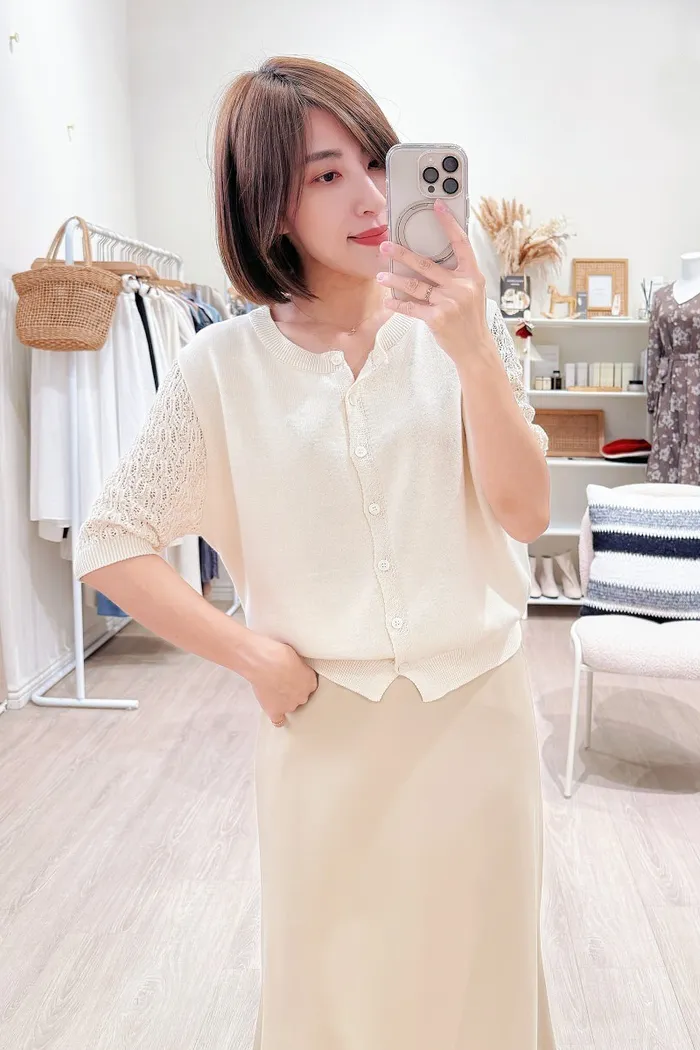 正韓 編織袖開釦針織衫 2色 - Minieve 正韓精選女裝・首爾空運直送