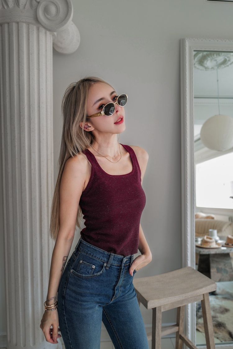 J259(自訂款)素面銀蔥細針織背心 - ohanna